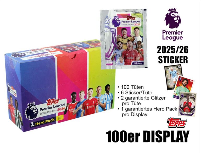 Topps Premier League 2026 Sticker Display (100 Tüten) • B2B